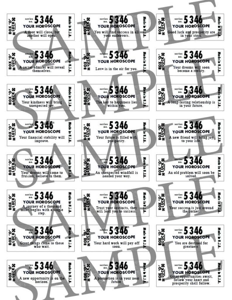72 Printable Vintage Arcade Horoscope Tickets: Boardwalk Arcade Fortune ...