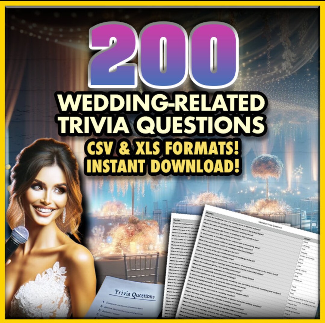200 Wedding Trivia Questions Instant Download CSV-XLS Marriage Bride ...