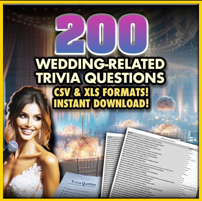 200 Wedding Trivia Questions Instant Download CSV-XLS Marriage Bride ...