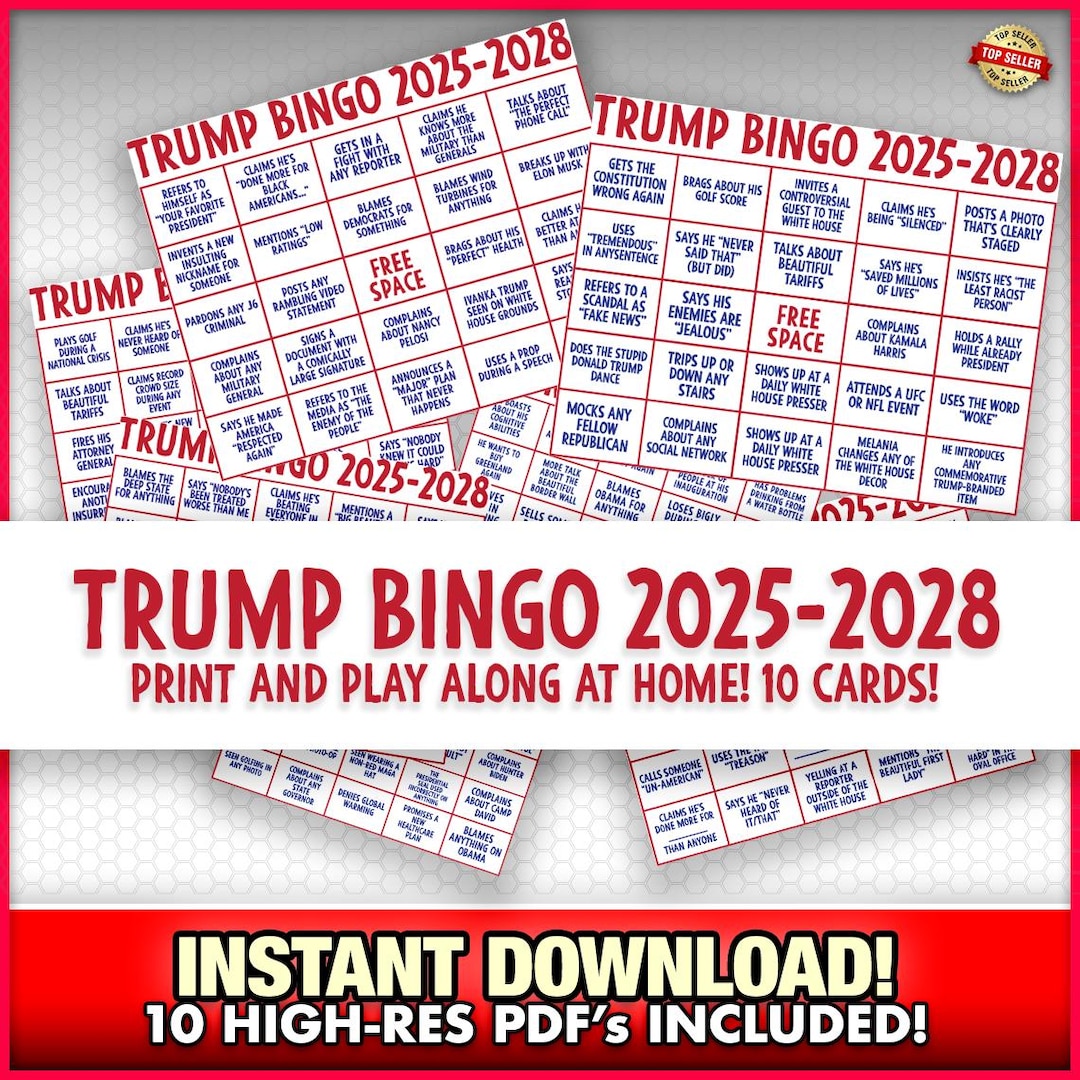 Donald Trump 10 Bingo Card Game 2025-2028 PDF, Instant Download, Print ...