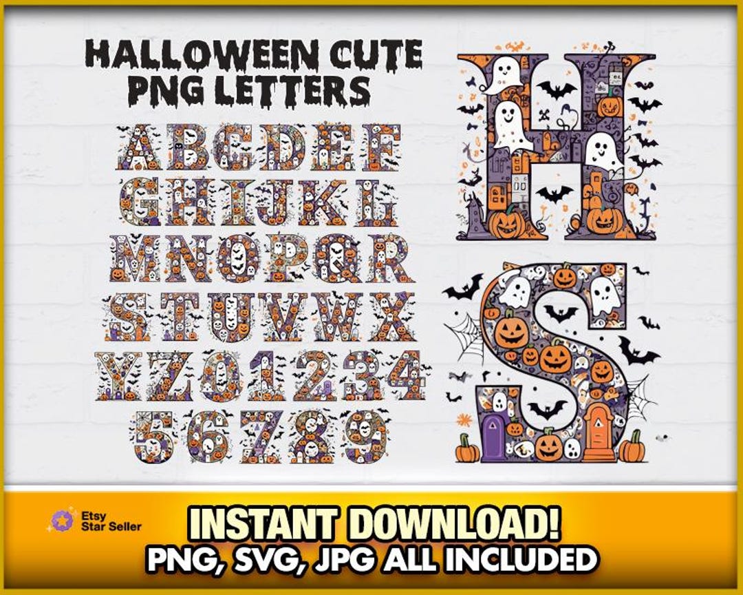 Cute Halloween Style PNG Letters, Instant Download, Custom Font, Cut ...