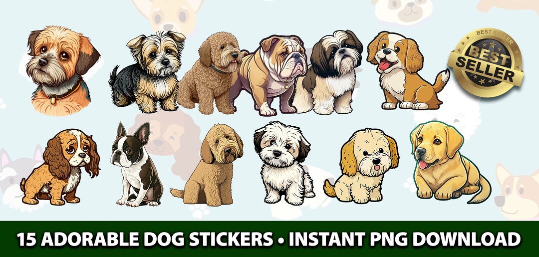 15 Adorable Dog Sticker PNG Printable Instant PNG Download - Etsy