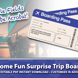 Print-at-home Boarding Pass, Surprise Trip, Fun Airline Ticket, Flight ...