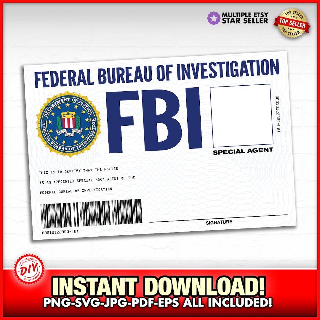 FBI Special Agent ID Badge Eps-pdf-svg, Instant Download, Law ...