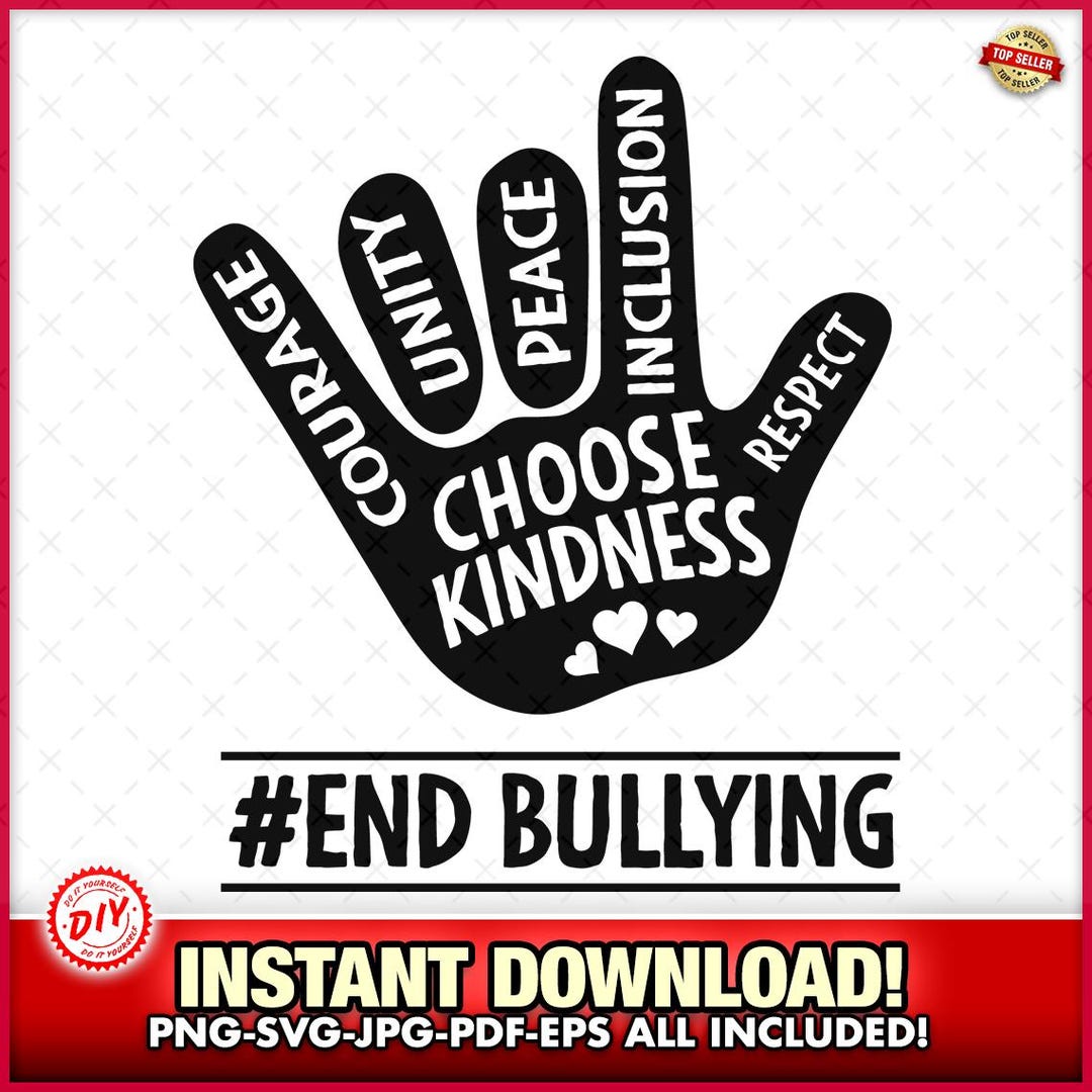 Unity Day Anti Bullying SVG-PNG-JPG, Choose Kindness, Love Hand Sign ...