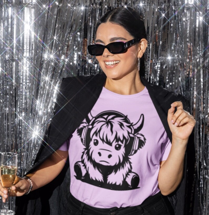 Cute Highland Cow Wearing Headphones Sitting SVG-PNG-JPG, Cow, Cute Cow ...