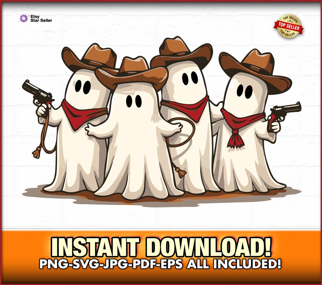 Cowboy Ghosts EPS-SVG-PNG, Halloween Cowgirl, Western Cute Ghost ...