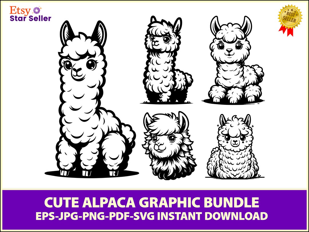 Alpaca SVG-PNG-JPG Bundle, Instant Download, Alpaca, Cute Alpaca, Baby ...