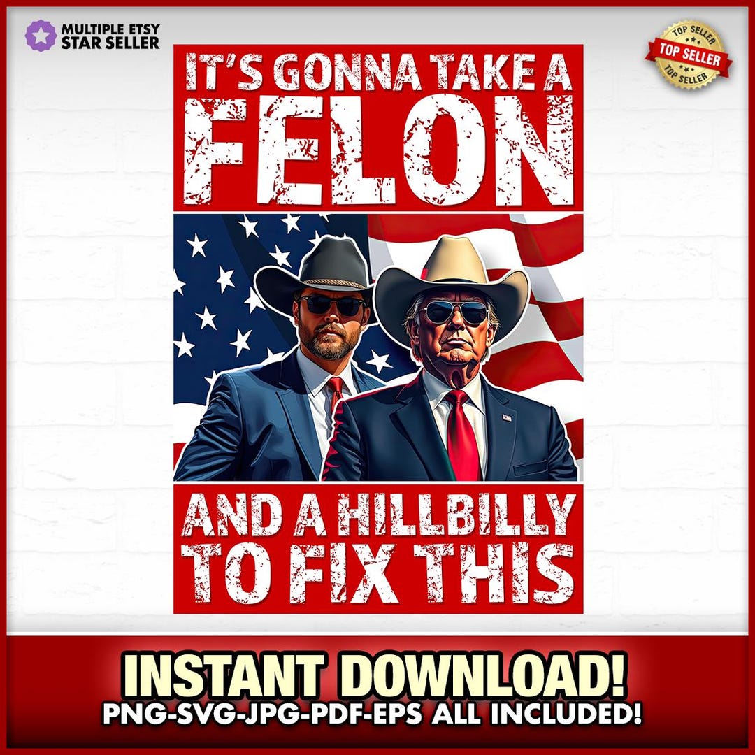 Vintage It's Gonna Take A Felon and A Hillbilly Donald Trump 2024 ...