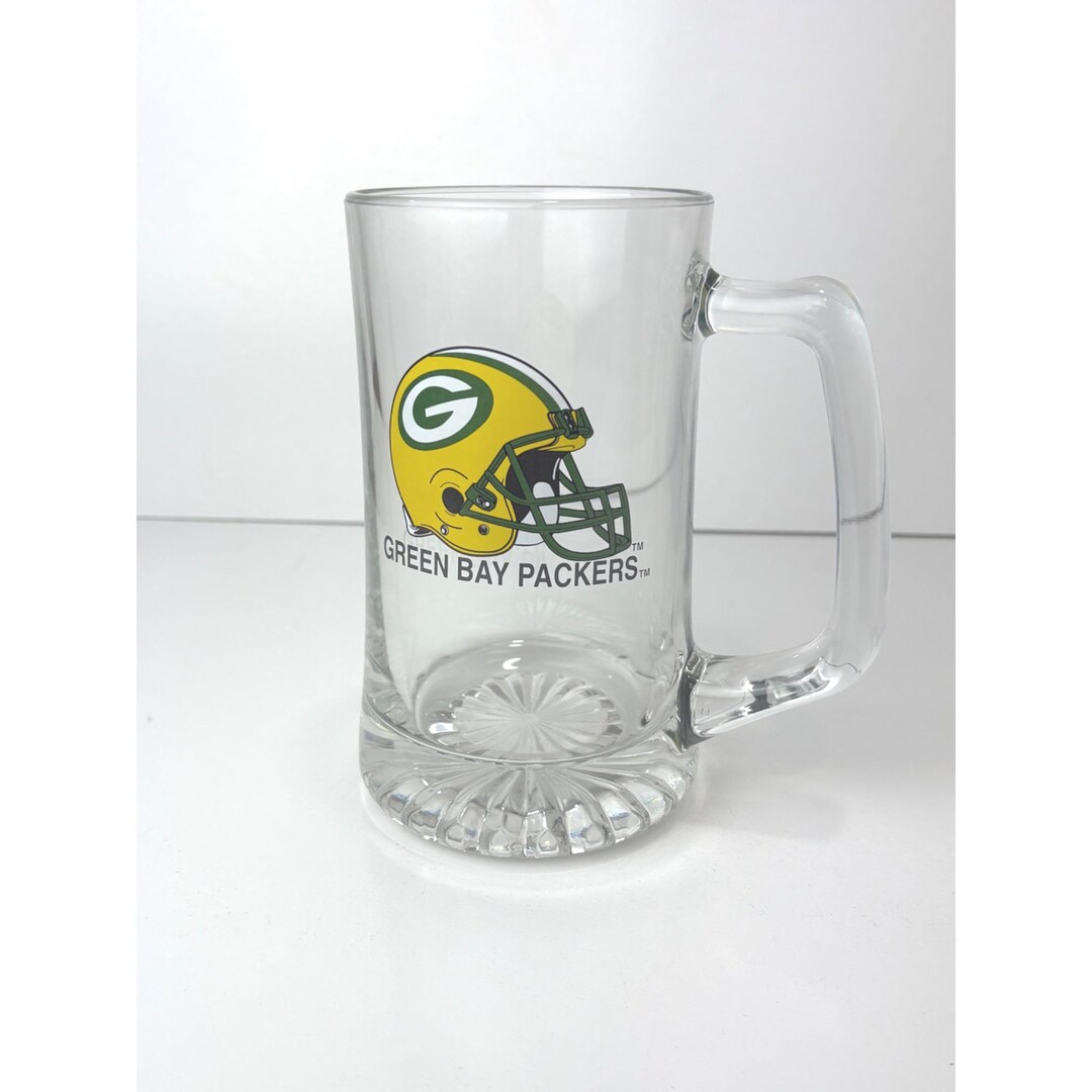 Green Bay Packers Glass Beer Mug Handle Football Logo NFL Collectible 6 ...