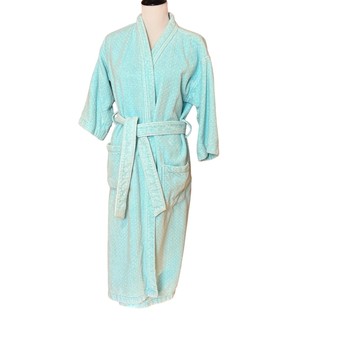 Turkish Towel Bathrobe TJ Lawford Lg 100% Cotton Light Blue White Polka Dots - Etsy