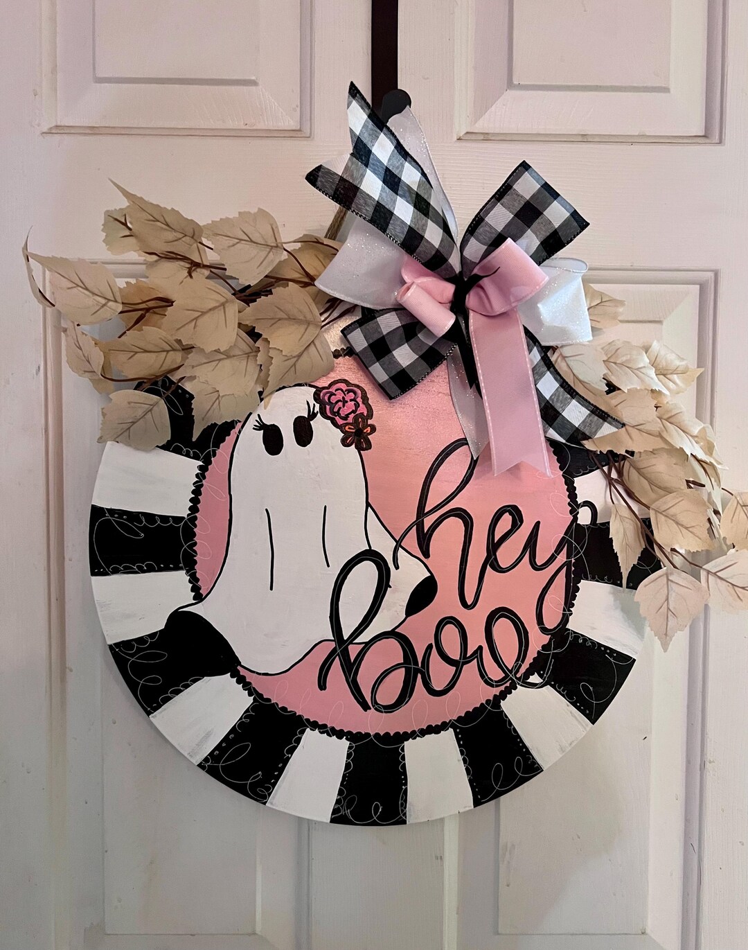 Hey Boo Ghost Door Hanger: Handpainted Halloween Decor - Etsy
