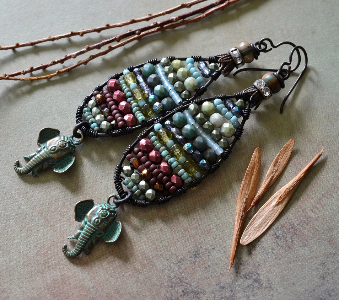 Seed Bead Teardrop Earrings, Earthy Boho Jewelry, Rustic Bead Dangle ...