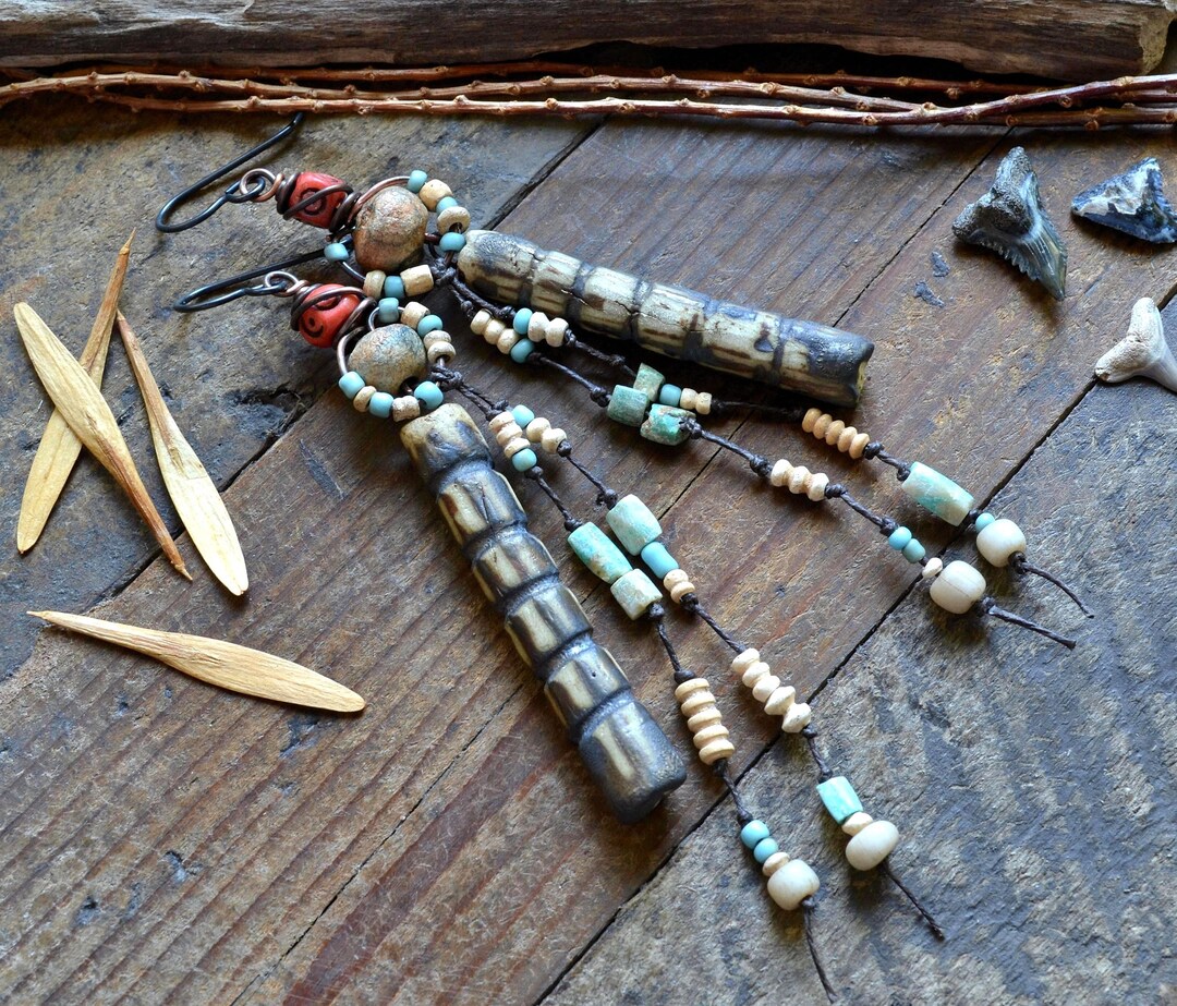 Rustic Tribal Fringe Earrings, Unusual Gritty Grunge Stick Earrings ...