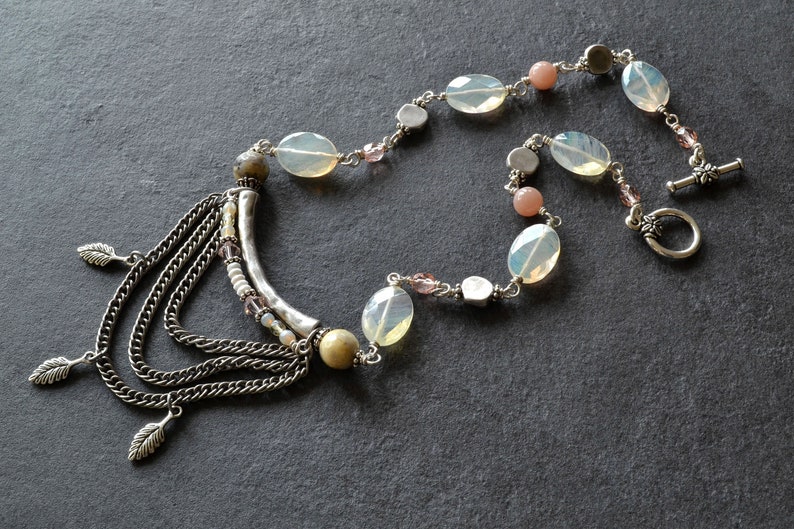 Modern Necklace, Yellow Quartz Jewelry, Contemporary Stone Silver Chain ...