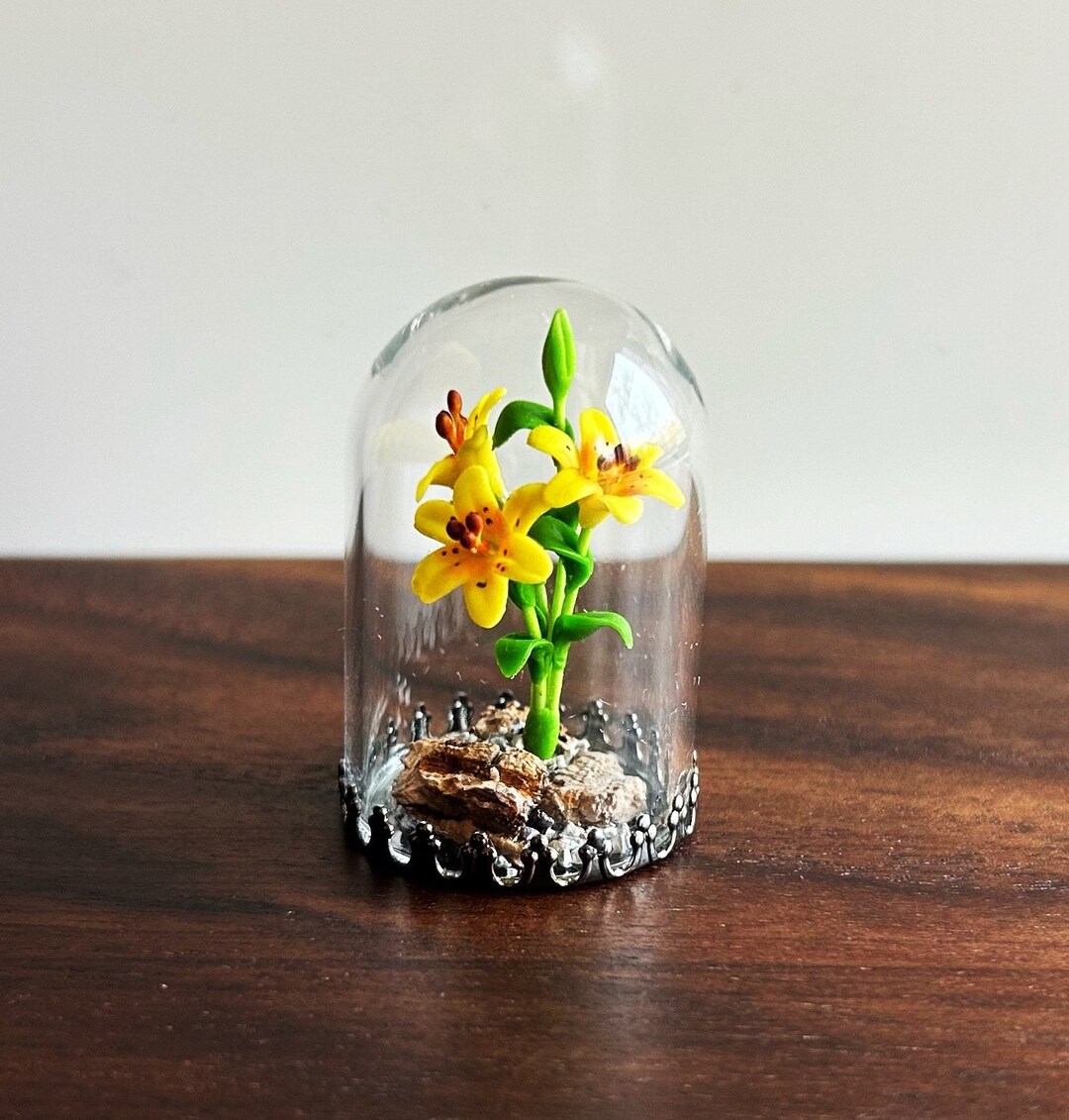 Tiny Yellow Tiger Lily Glass Dome / Botanical Specimen / Yellow Daylily ...