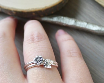 Simple Flower Stacking Ring Sterling Silver Ring Hand Engraved - Etsy