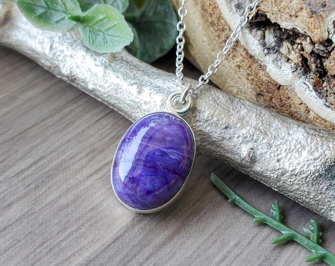 Charoite Necklace, Sterling Silver, Genuine Charoite, Purple Charoite ...