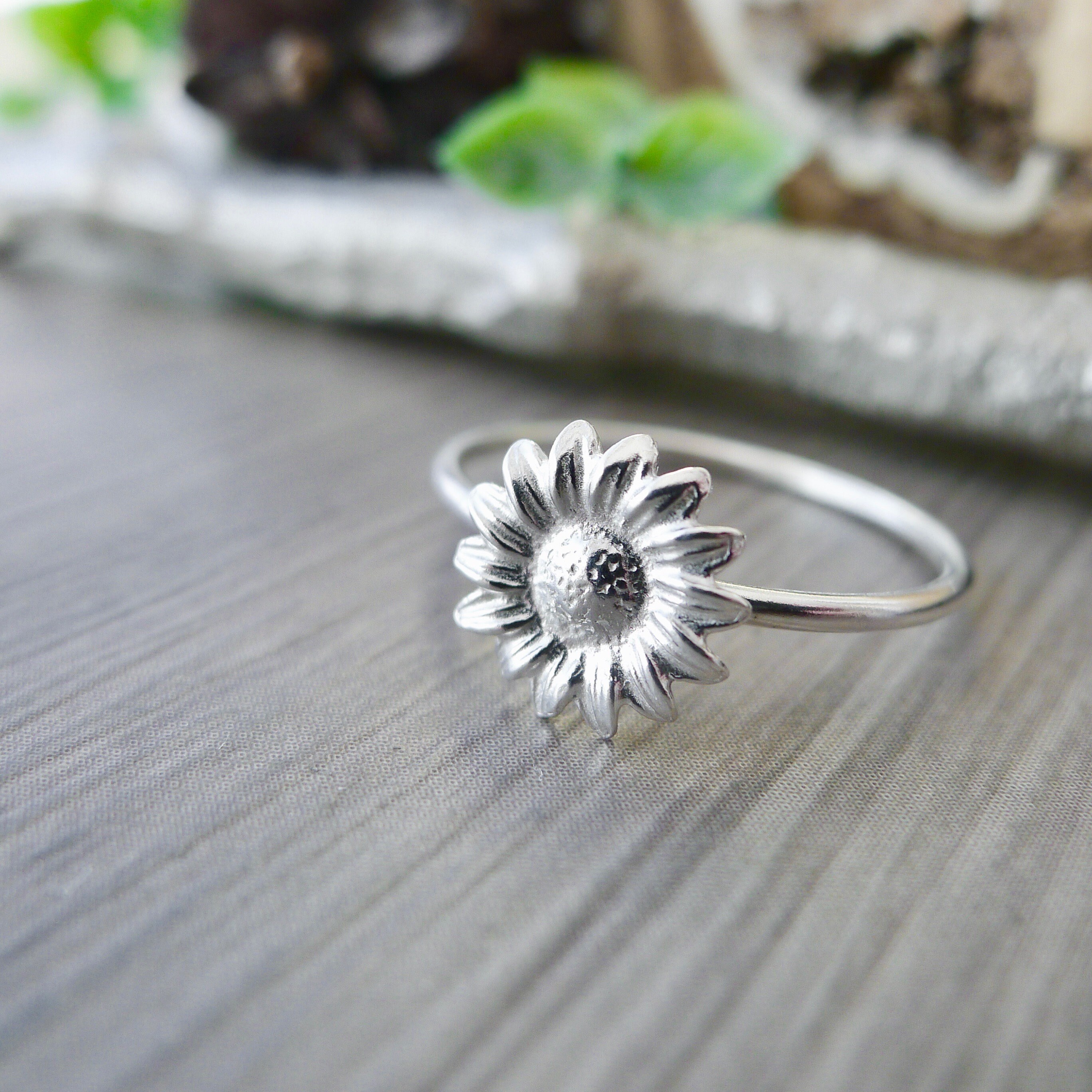 Sunflower Ring Sterling Silver Sunflower Jewelry Stacking | Etsy