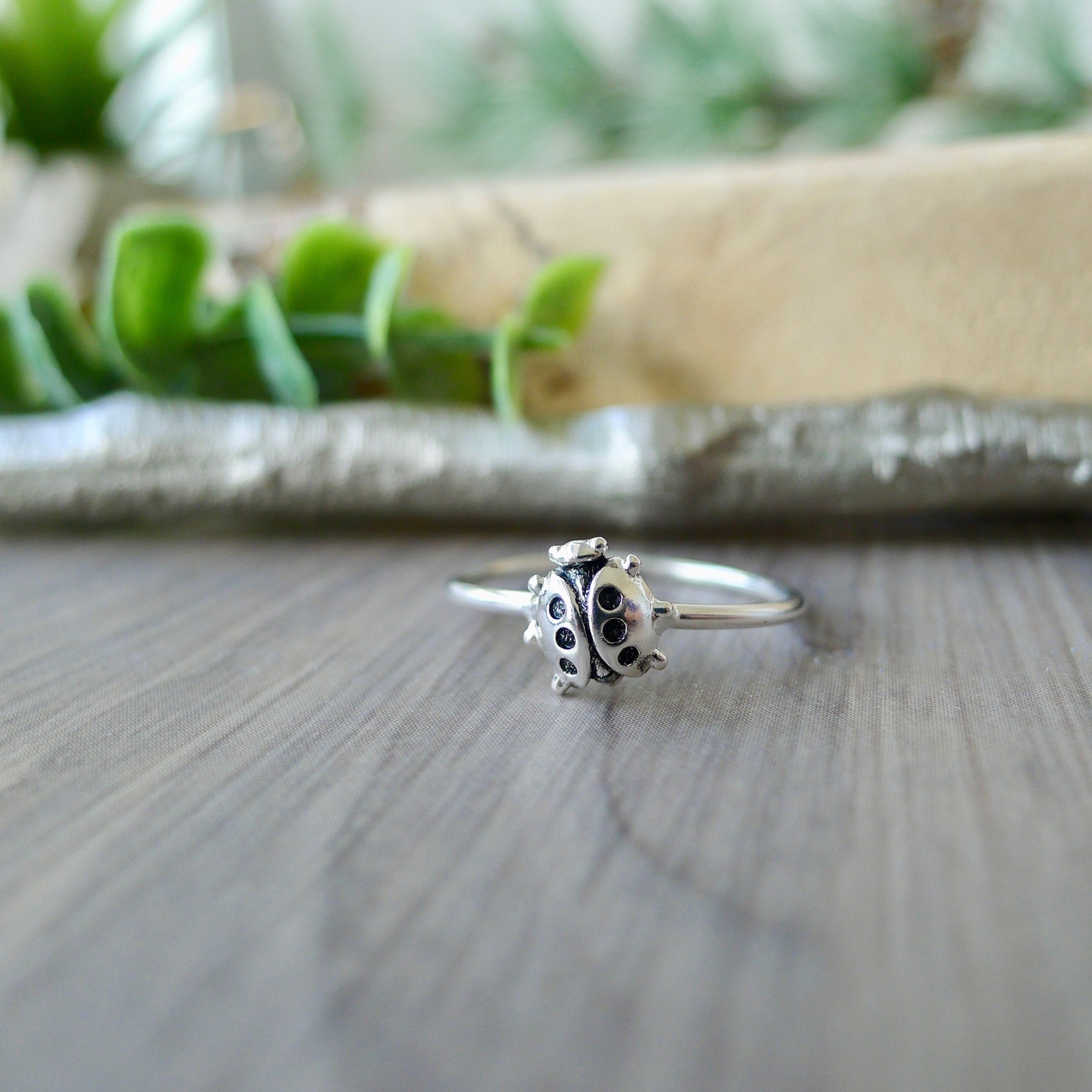 Ladybug Ring Sterling Silver Stacking Ring Lady Bug - Etsy