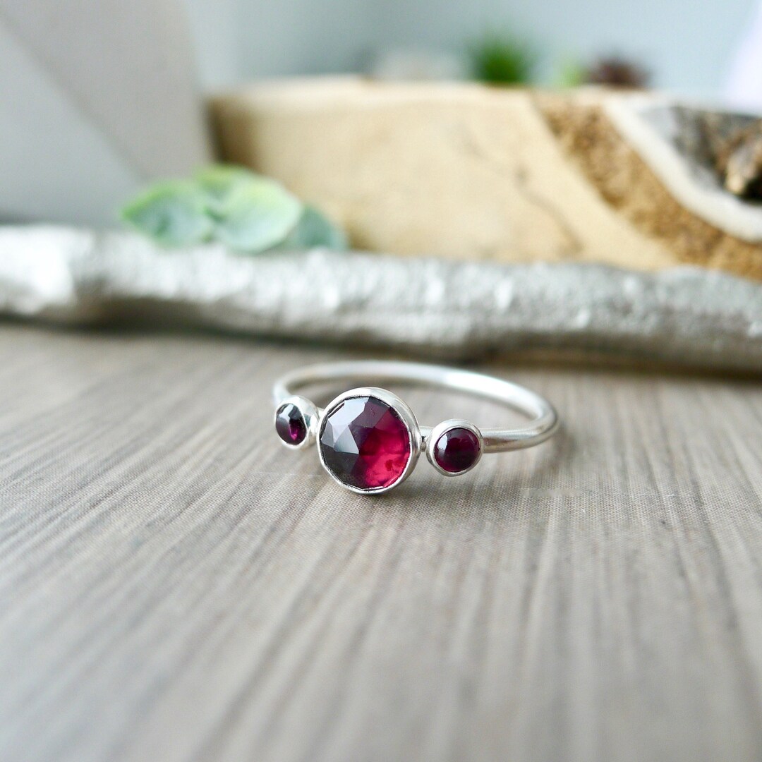 Garnet Ring, Sterling Silver, Rhodolite Garnet, January Birthstone ...