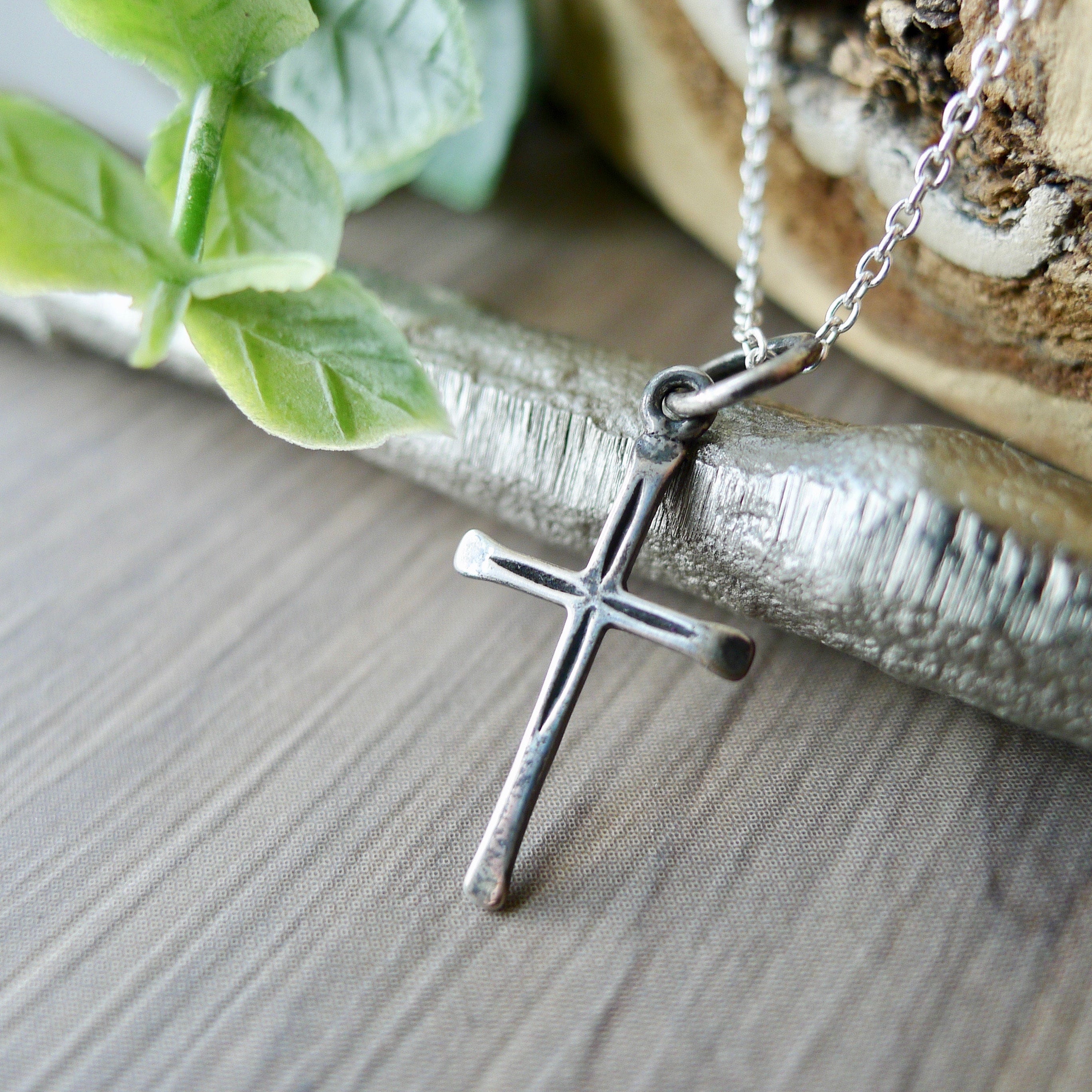 Cross Necklace Sterling Silver Small Cross Simple Cross | Etsy
