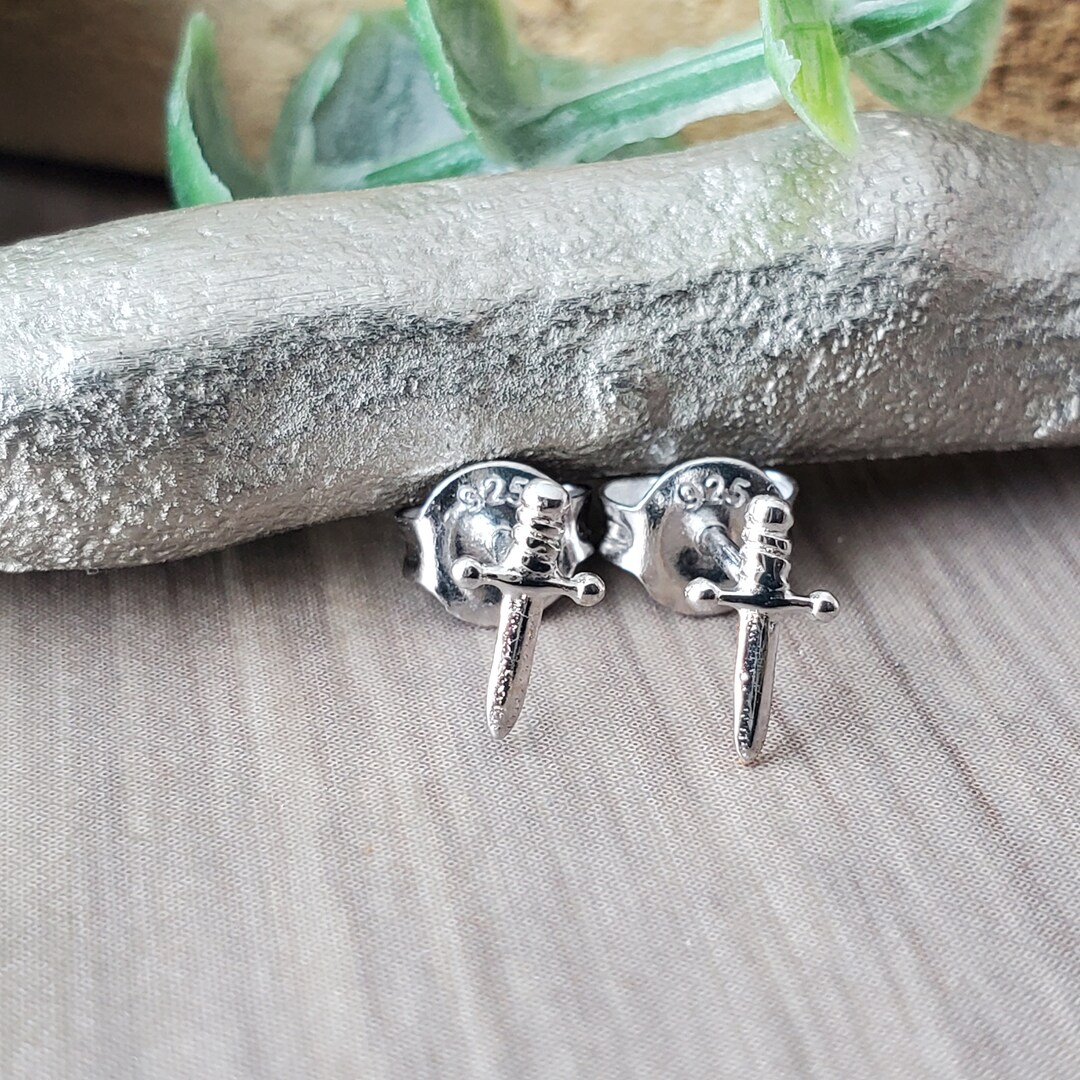 Dagger Studs, Sterling Silver, Sword Earrings, Silver Sword, Medieval, Silver Daggers ...