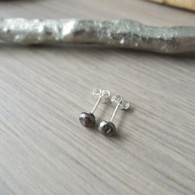 Pebble Studs Sterling Silver Moon Studs Black Pebble - Etsy