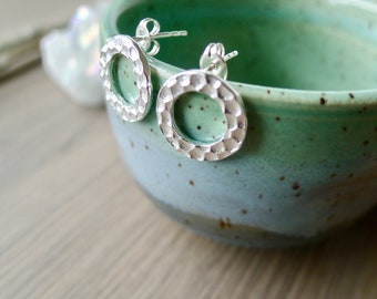 Hammered Silver Studs Circle Hammered 13 Mm Studs Solid - Etsy