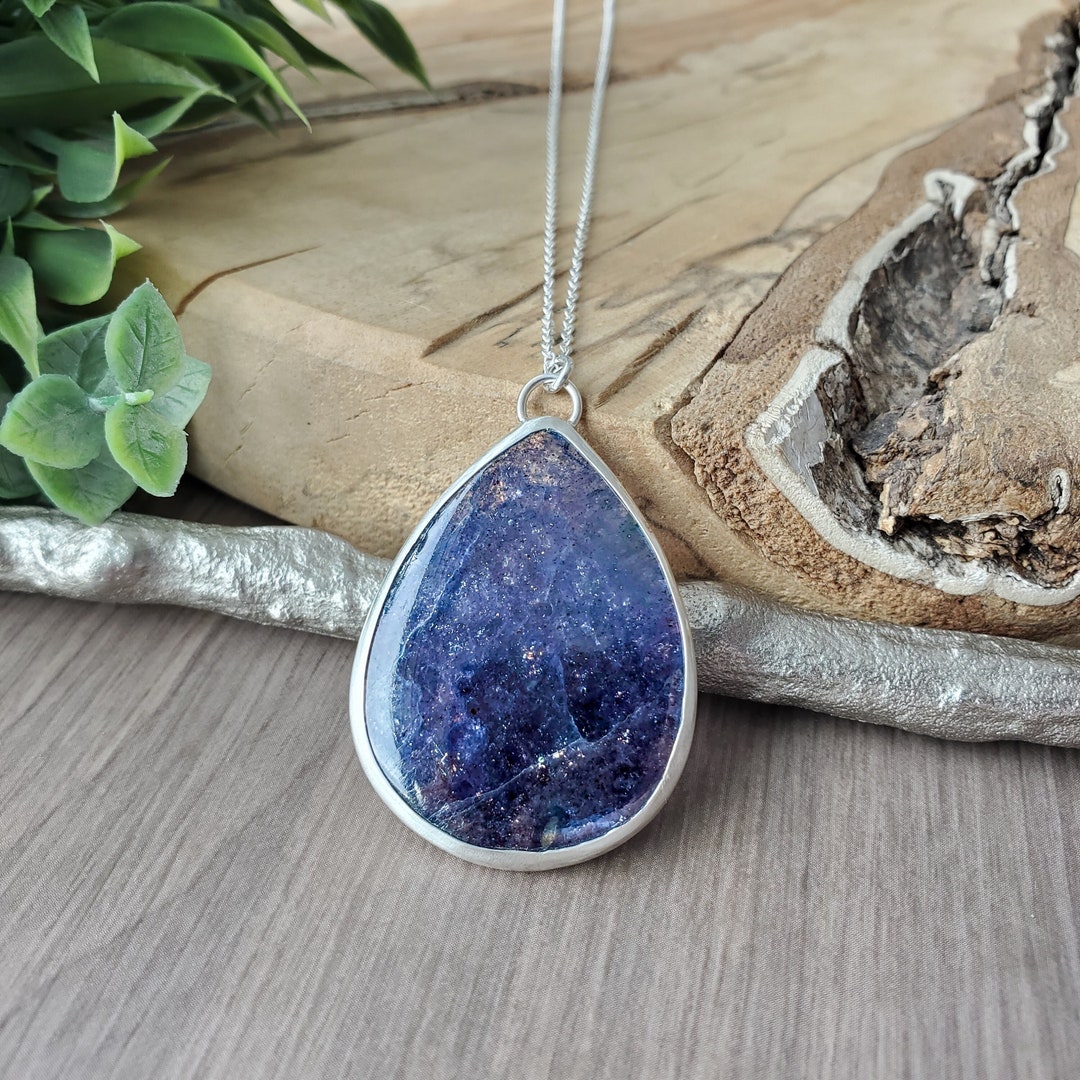 Sunstone Iolite Necklace, Sterling Silver, Confetti Iolite, Glitter ...