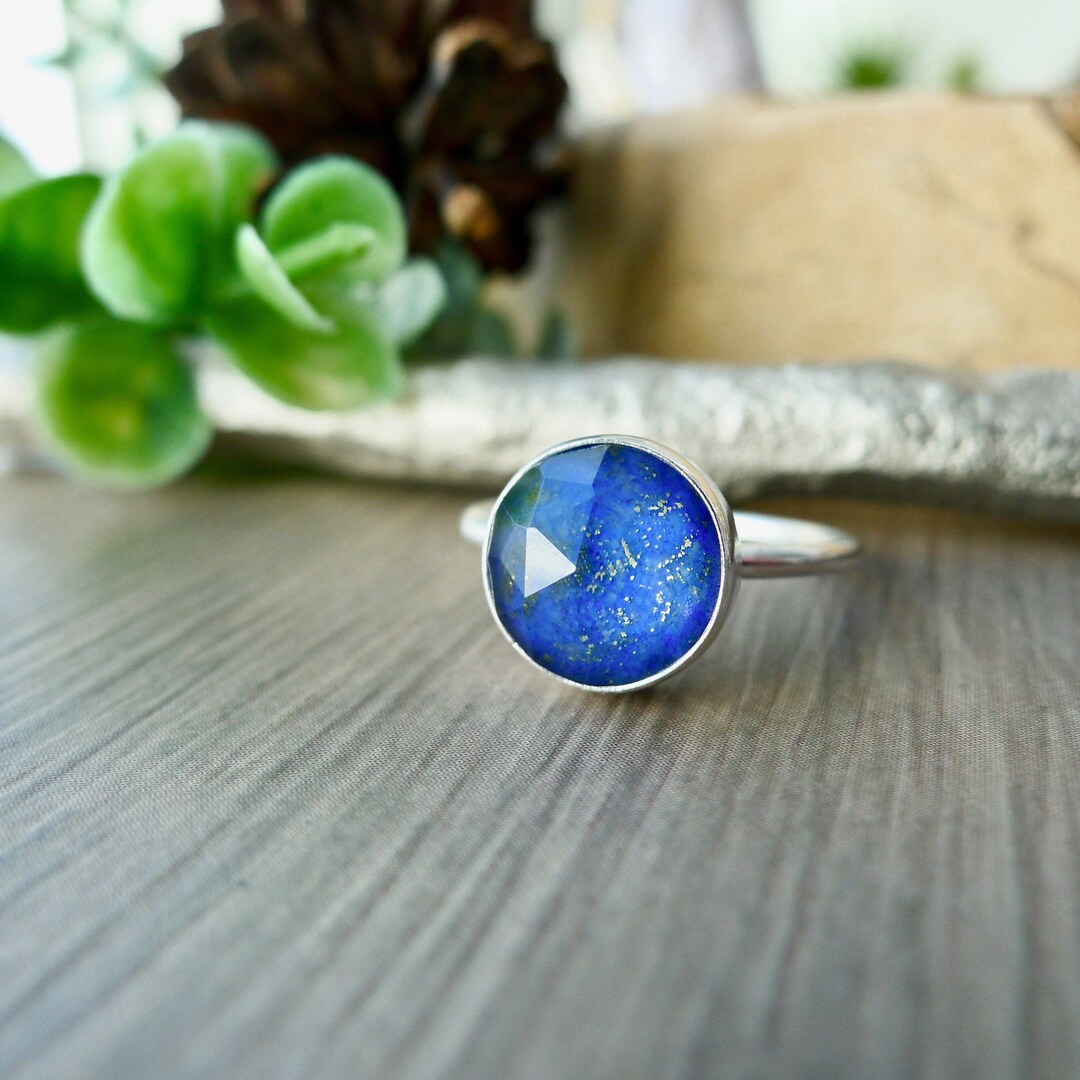Lapis Ring, Sterling Silver, Doublet, Large Lapis, Round, Minimalist ...
