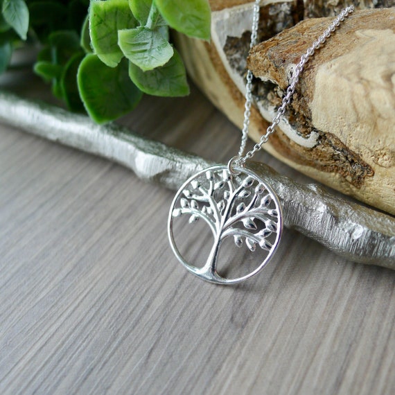 Tree Necklace Sterling Silver Tree of Life Simple Tree Sterling Tree Oak Tree Modern Tree Round Tree Pendant Family Tree Necklace Etsy
