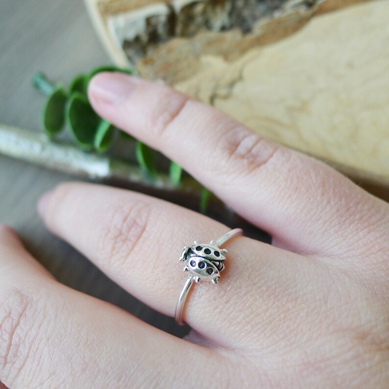 Ladybug Ring Sterling Silver Stacking Ring Lady Bug - Etsy