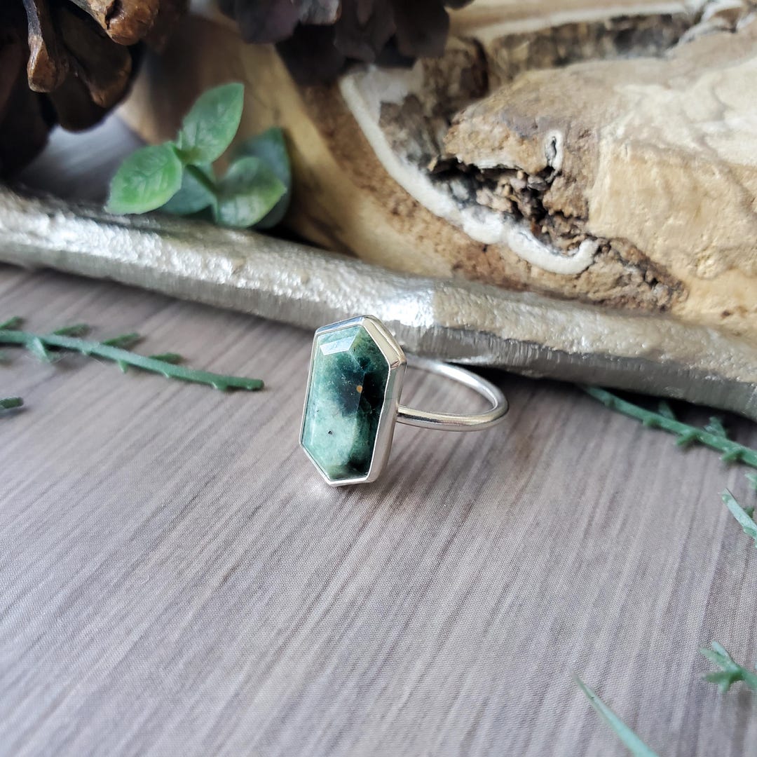 Ocean Jasper Ring, Green Jasper, Sterling Silver, Hexagon, Geometric ...