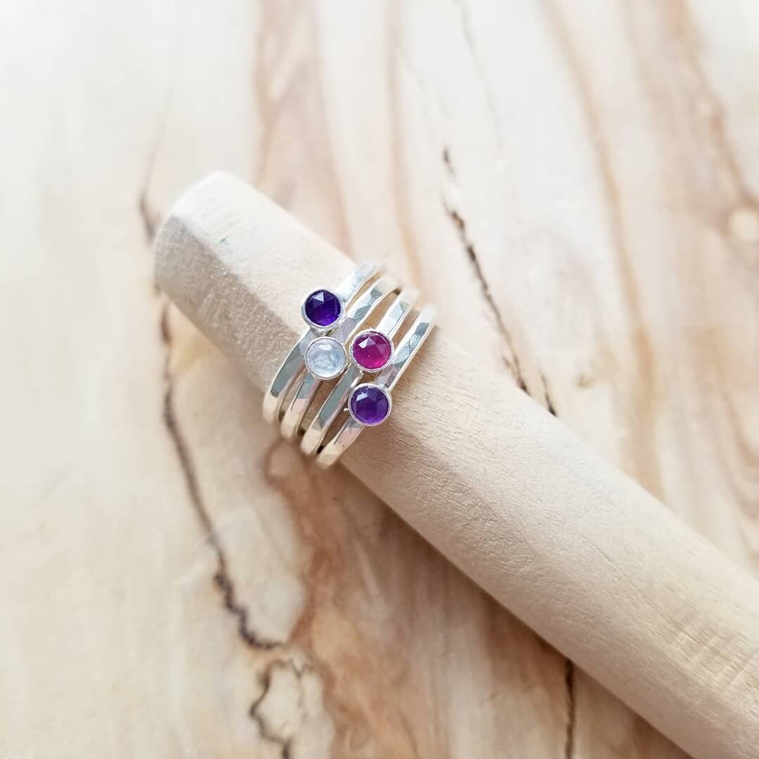 Birthstone Ring, Sterling Silver, Family Ring, Birthday Gift, Custom ...