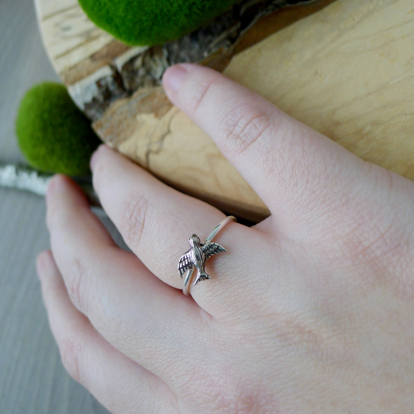 Sparrow Ring Sterling Silver Stacking Ring Minimalist Bird | Etsy