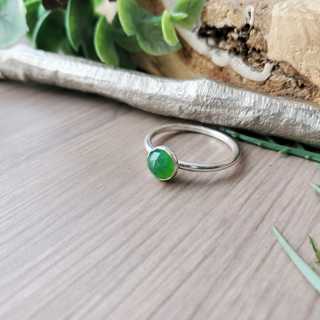 Serpentine Ring, Sterling Silver, Round, Simple Green, Genuine ...