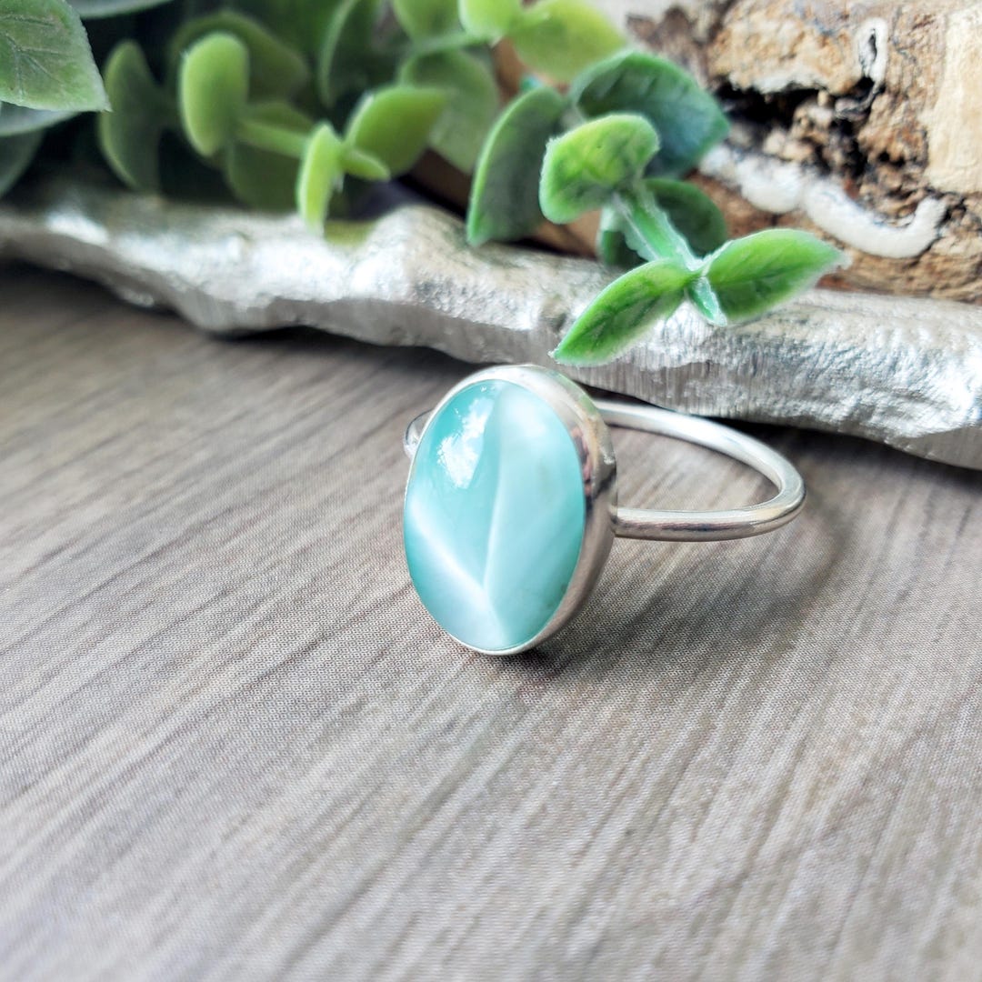 Hemimorphite Ring, Sterling Silver, Larimar, Teal Gemstone ...