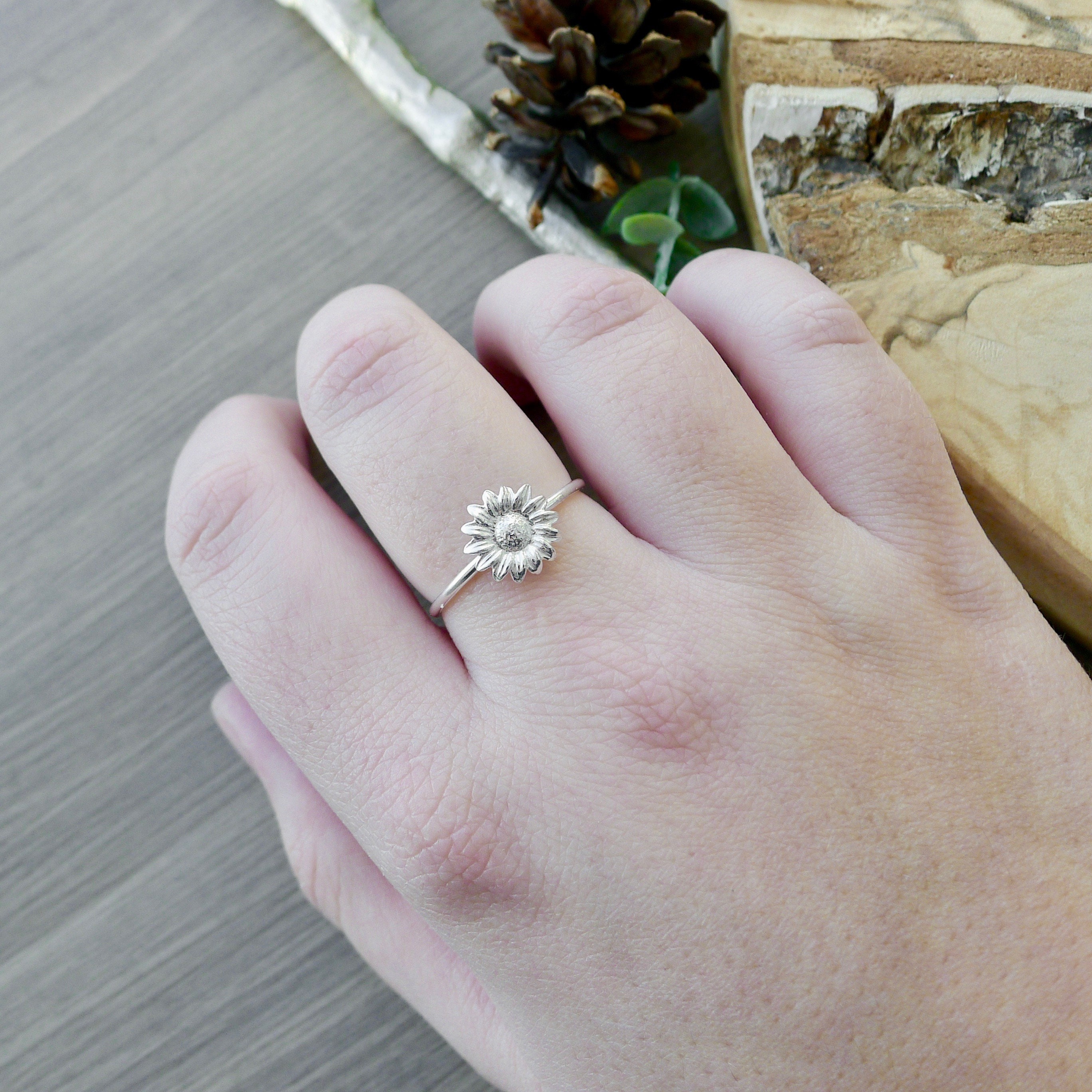 Sunflower Ring Sterling Silver Sunflower Jewelry Stacking | Etsy