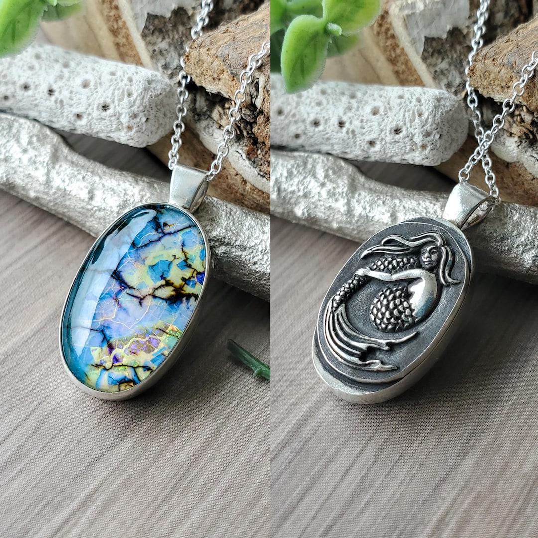 Opal Necklace, Sterling Silver, Blue Opal, Mermaid, Opal Mermaid ...