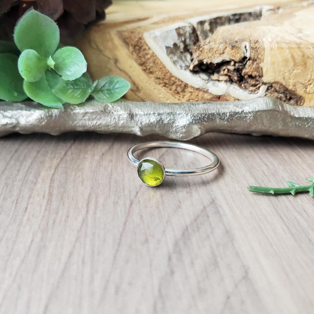Vesuvianite Ring, Sterling Silver, Lime Green, Gemstone, Round, Faceted ...