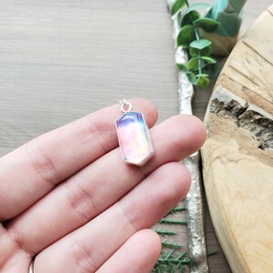 Opal Necklace, Sterling Silver, Pink Aura Opal, Modern Opal, Hexagon ...