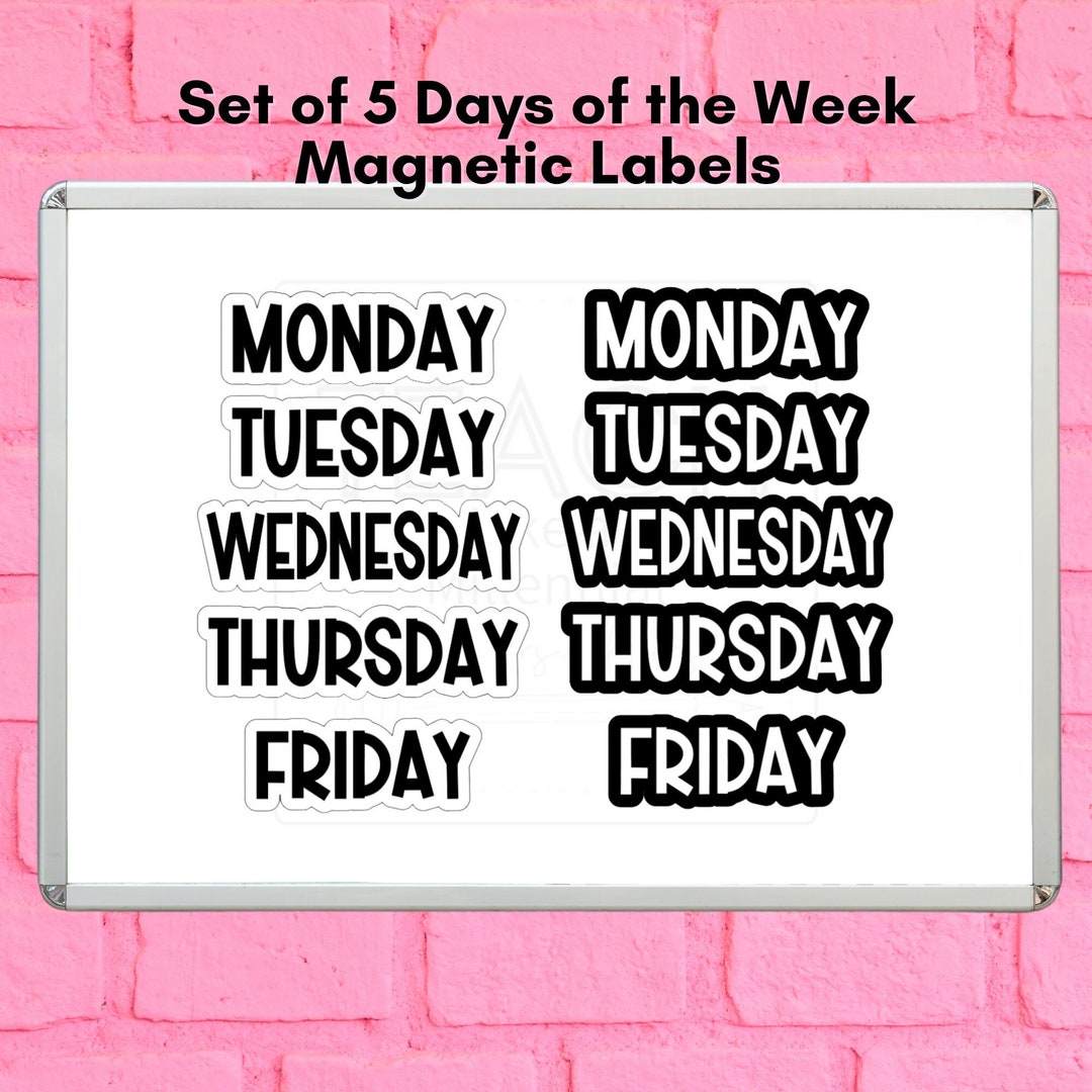 5 Weekdays Magnetic Calendar Labels, Classroom Magnetic White Board ...