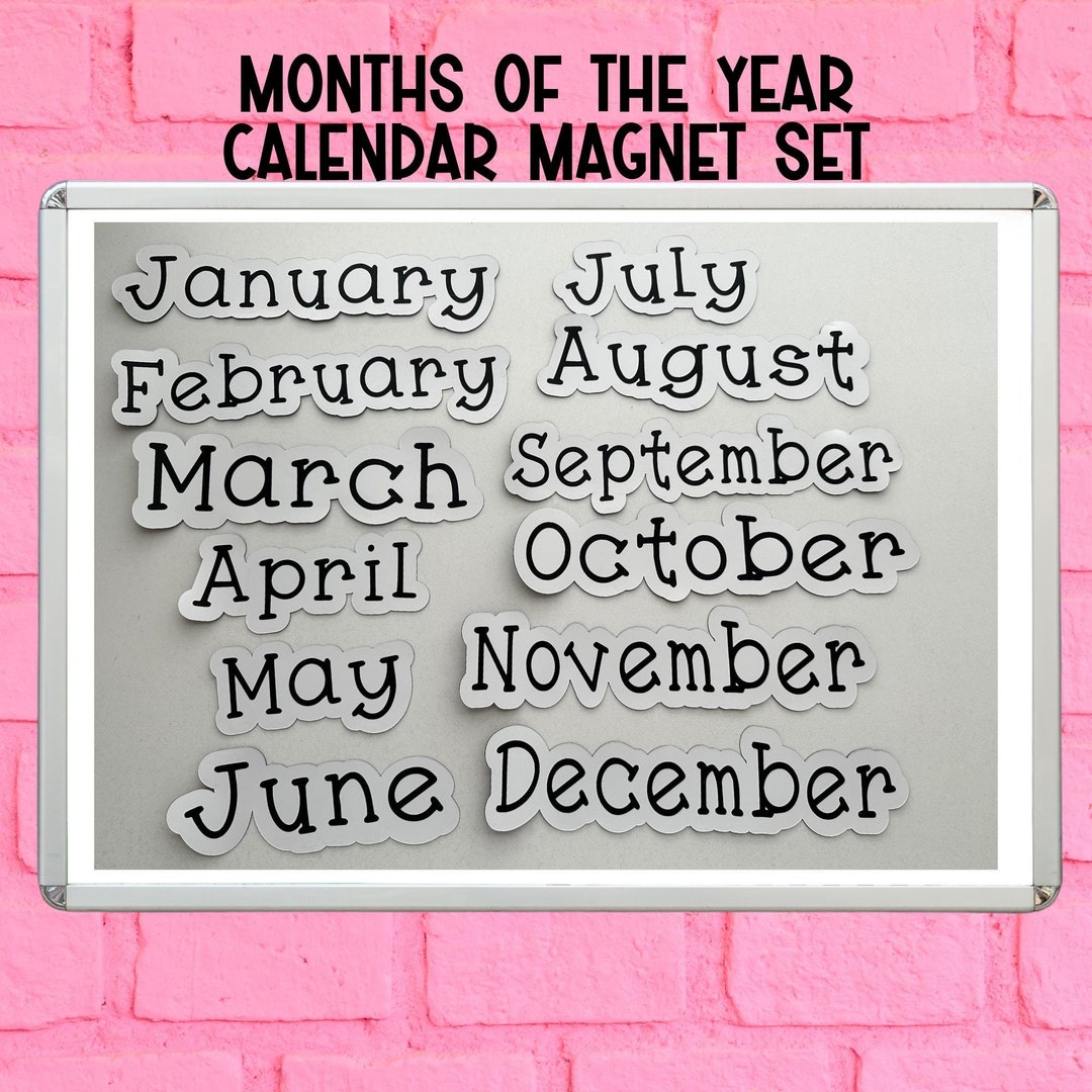 Months of the Year Magnetic Label Set Calendar Markers for Fridge ...