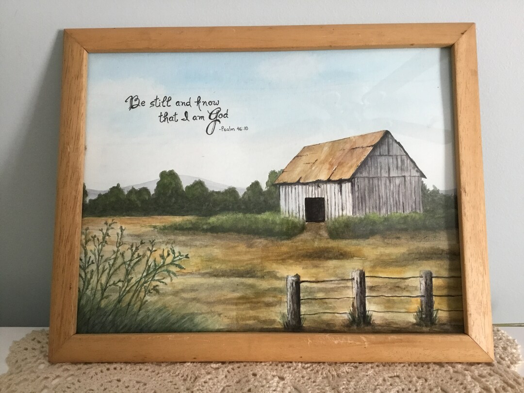 Original Framed Barn Watercolor With Scripture, Framed Old Barn ...