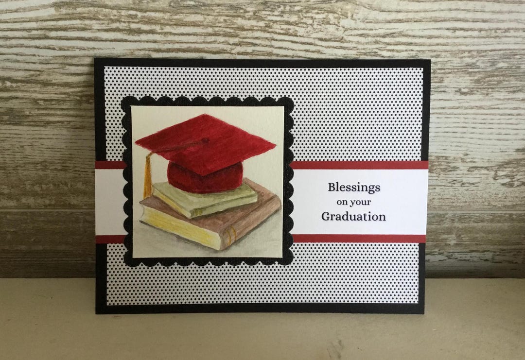 Spiritual Graduation Card, Watercolor Cap Tassel Books, Blessings on ...