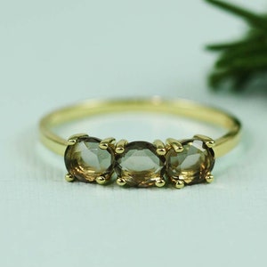 Smoky Quartz Gold Ring, Three Gemstone Ring, Multi-gemstone Ring - Etsy