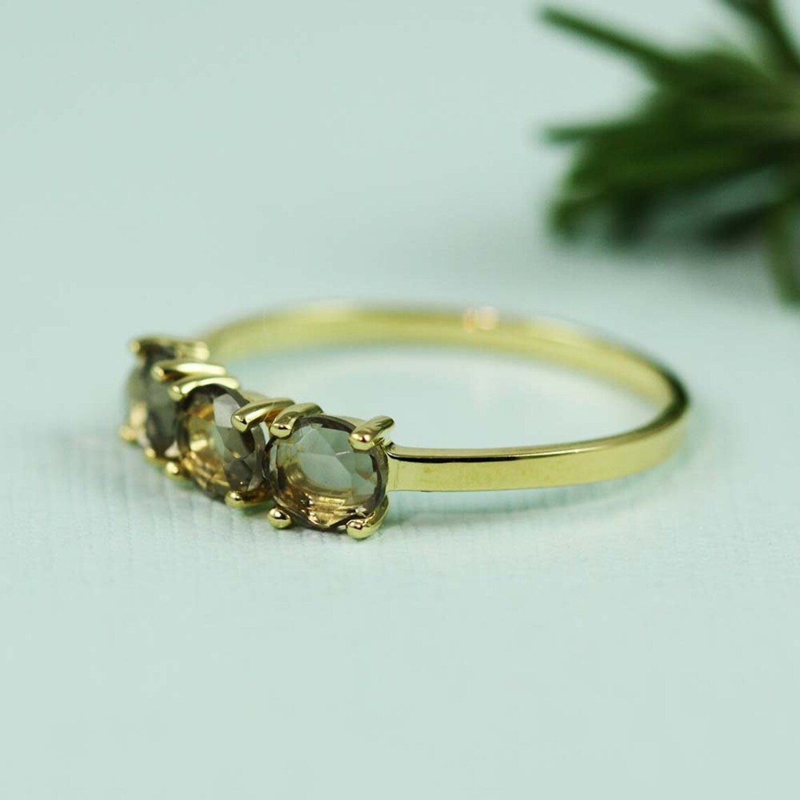 Smoky Quartz Gold Ring Three Gemstone Ring Multi-gemstone - Etsy