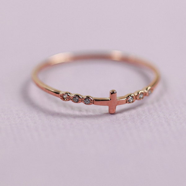 Rose Gold Cross Ring - Etsy