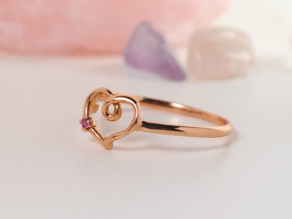 Rose Gold Heart Ruby Ring Women's Fashion Accessories - Etsy
